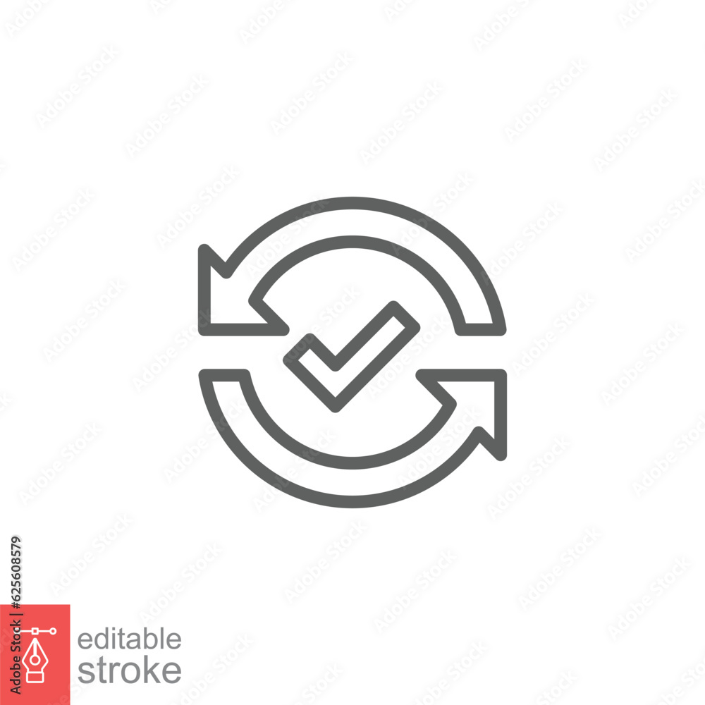 Checkmark like cash flow icon. Simple outline style. Easy payment ...