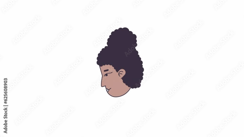 African american woman with messy bun line 2D avatar icon animation ...