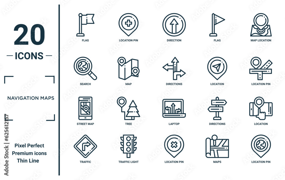 Vektorová grafika „navigation maps linear icon set. includes thin line ...