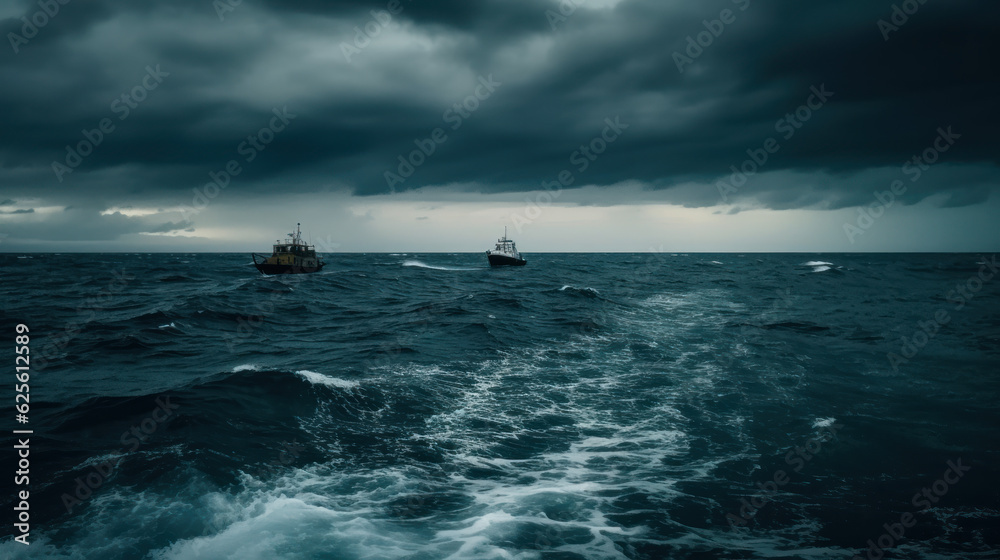 horror black blue sky, sea haunted cloud, scary ocean, depression ...