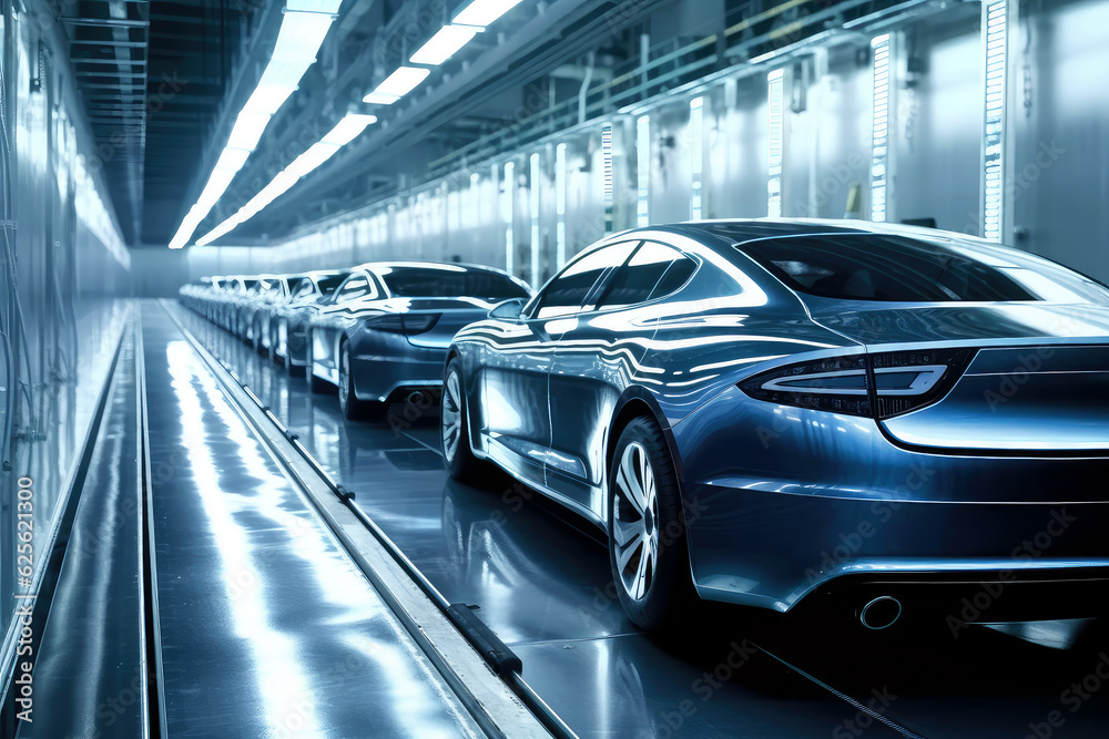 An automobile assembly line at the car manufacturing plant, with ...