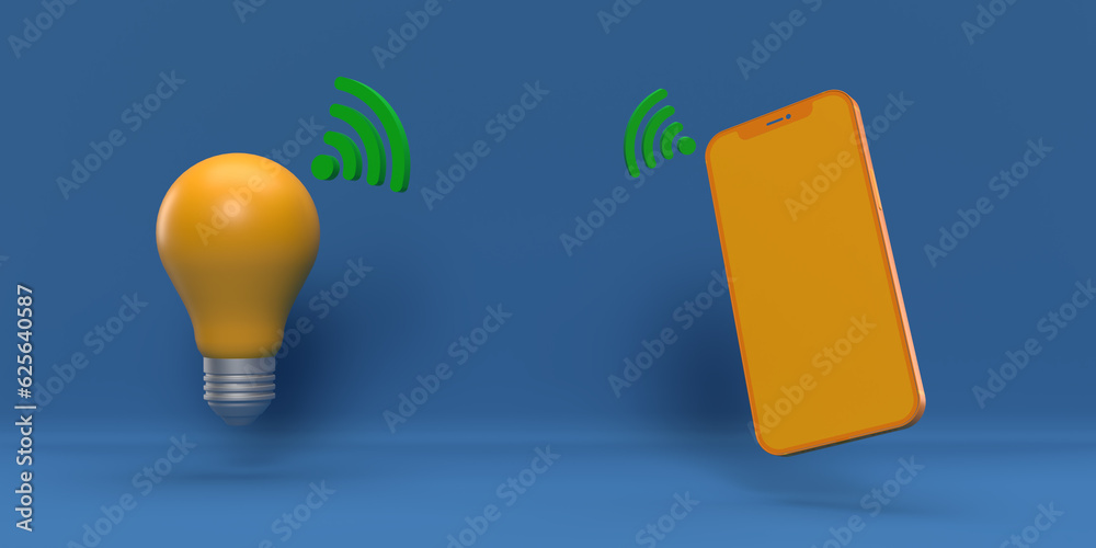 Mobile phone connected to LI-FI Light Fidelity technology light bulb ...