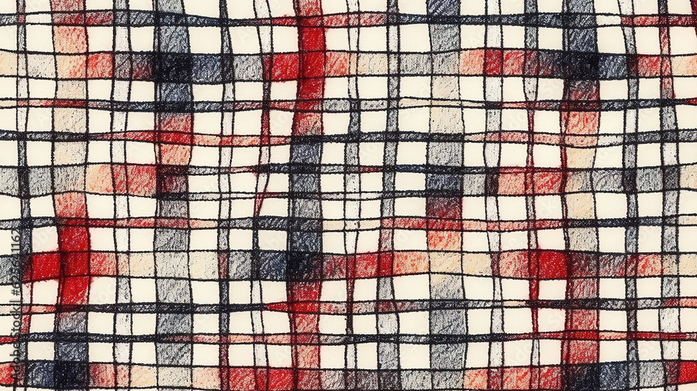 Seamless abstract hand drawn woven striped checker mesh doodle drawing ...