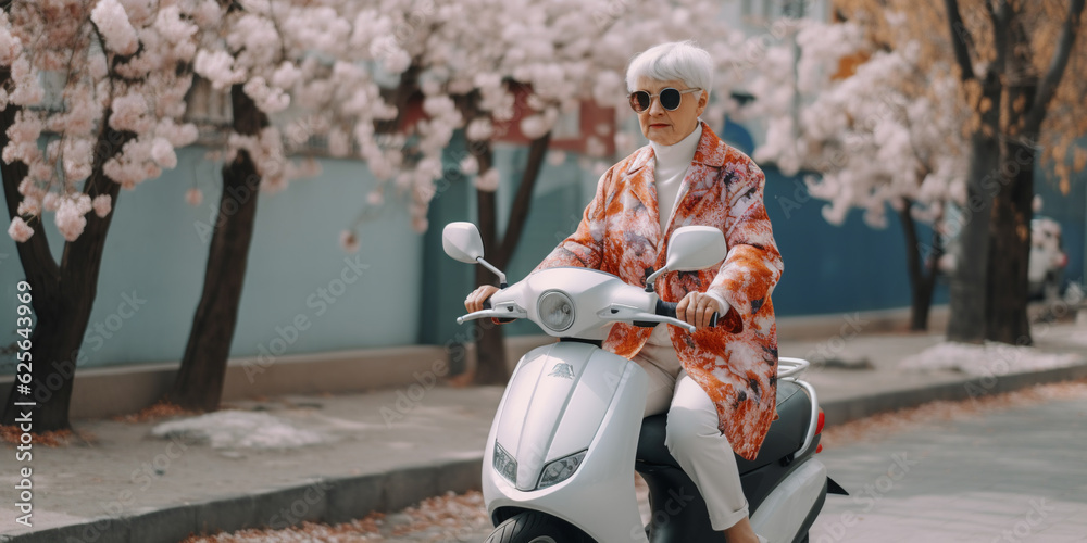 Generative AI, a gray-haired elderly stylish woman in glasses on an ...