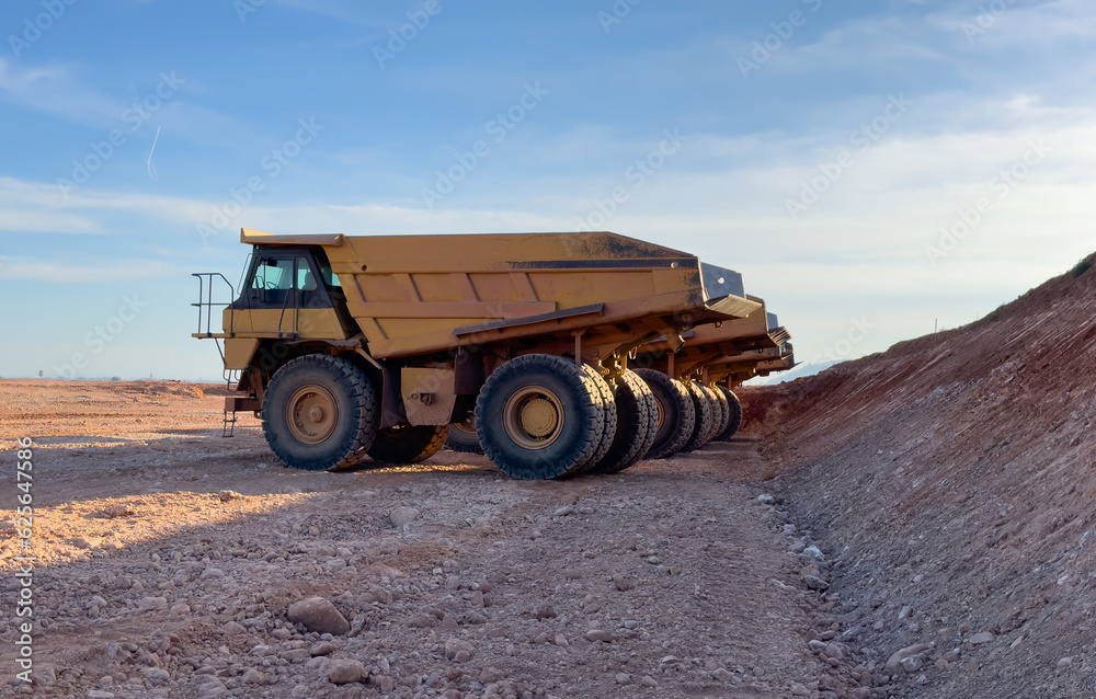 Mining truck in open-pit mining. Construction equipment on soil ...