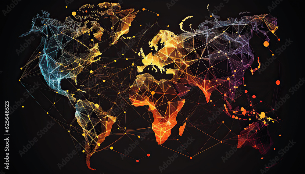 ai generated illustration World map with nodes linked by lines. Stock ...