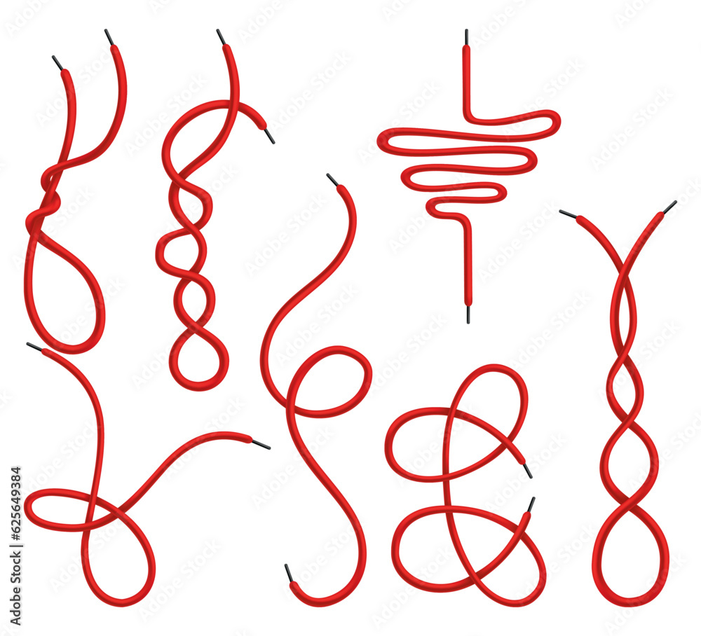 Red lace shoes. Schemes of tying shoelaces. Icon set with tied and ...