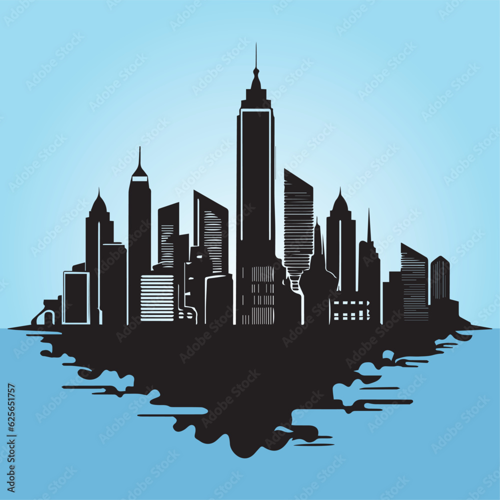 Megacity with tall buildings and skyscrapers. Vector logo. Stock Vector ...