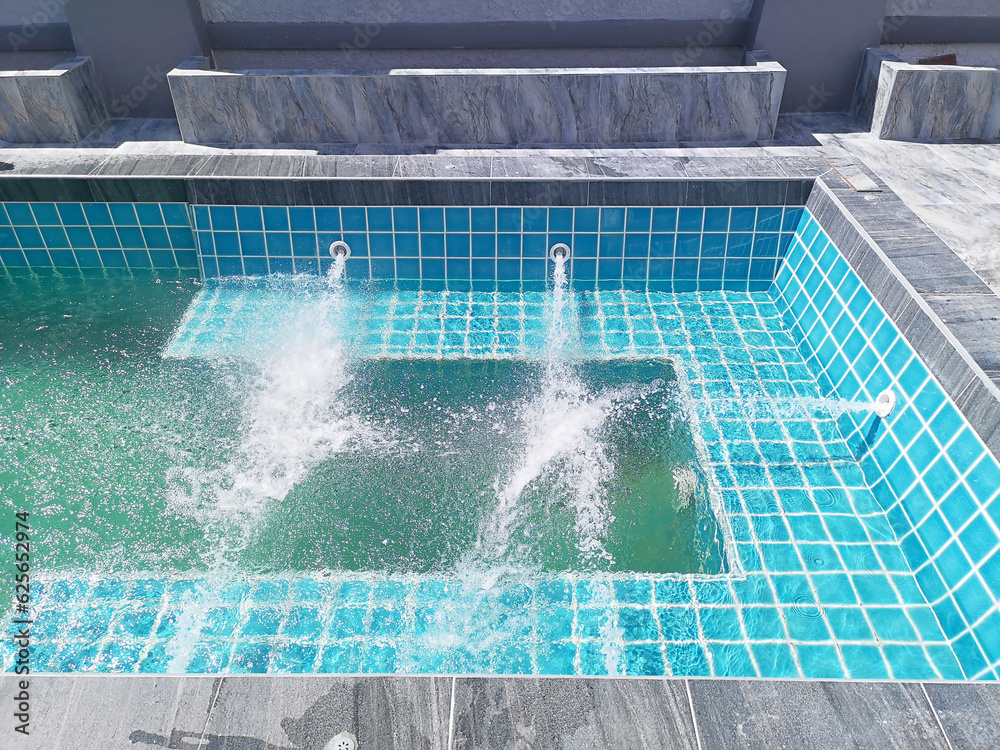 Blue Swimming Pool.Spa corner in the pool.Outdoor Swimming Pool ...