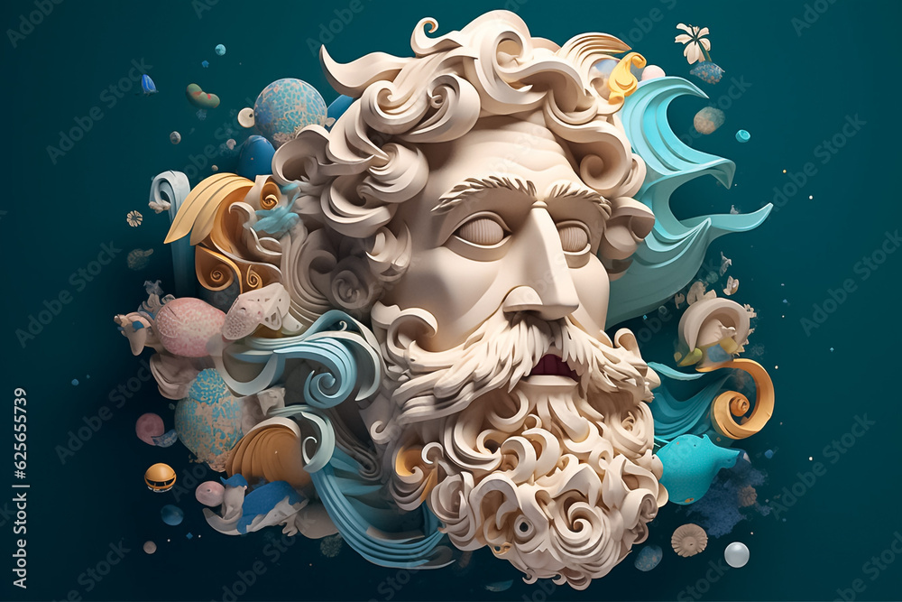 Mockup 3d statue of powerful and handsome bearded Greek Mythology GOD ...