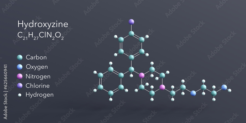 Hydroxyzine Molecule 3d Rendering Flat Molecular Structure With