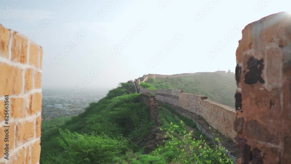 Scenic view of Green mountain with fort wall in Bhuj, Kutch, India ...
