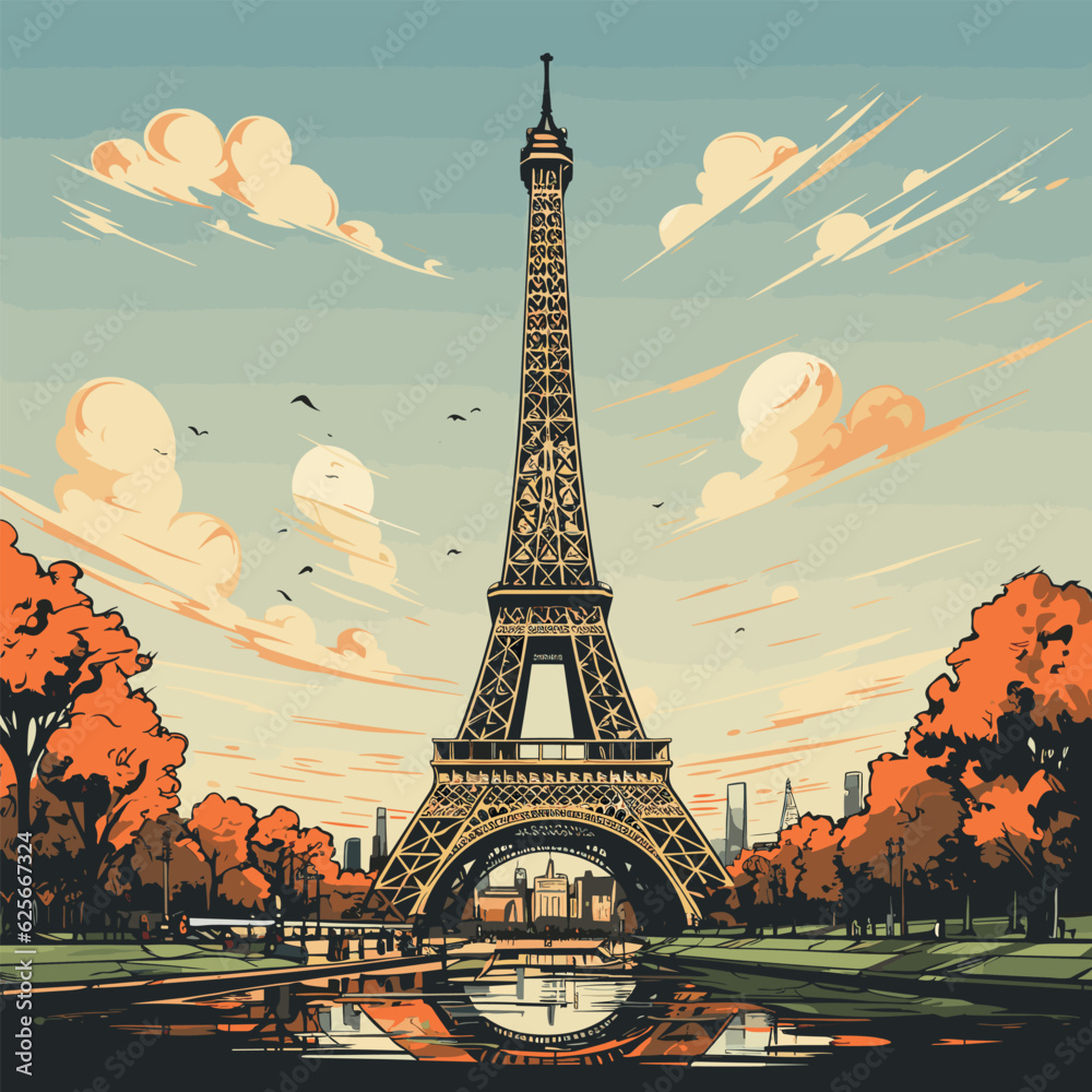 Eiffel tower hand-drawn comic illustration. Eiffel tower. Vector doodle ... Eiffel tower hand-drawn comic illustration. Eiffel tower. Vector doodle ...