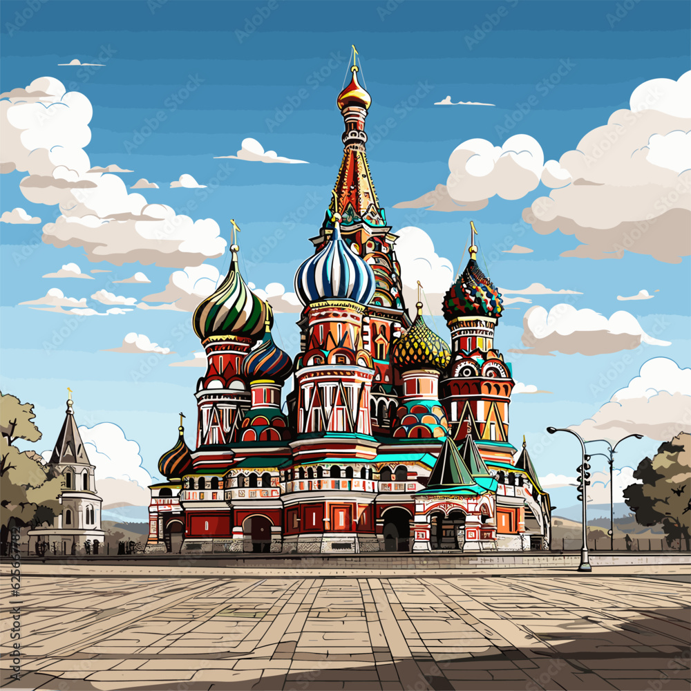 Saint Basil's Cathedral hand-drawn comic illustration. Cathedral of ...