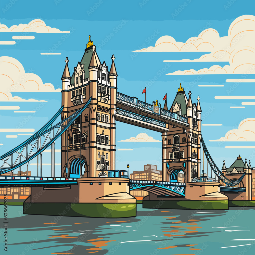 Tower Bridge hand-drawn comic illustration. Tower Bridge. Vector doodle ...