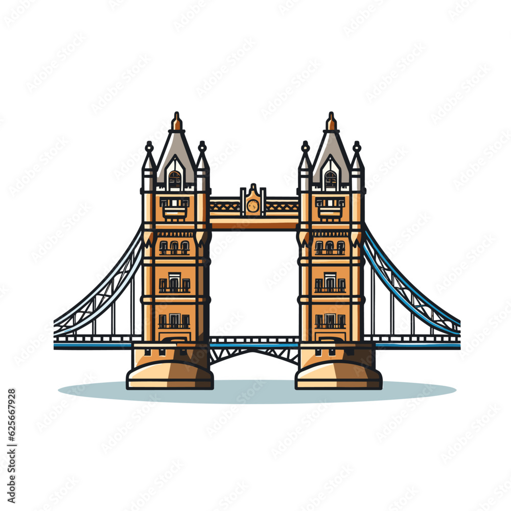 Tower Bridge hand-drawn comic illustration. Tower Bridge. Vector doodle ...