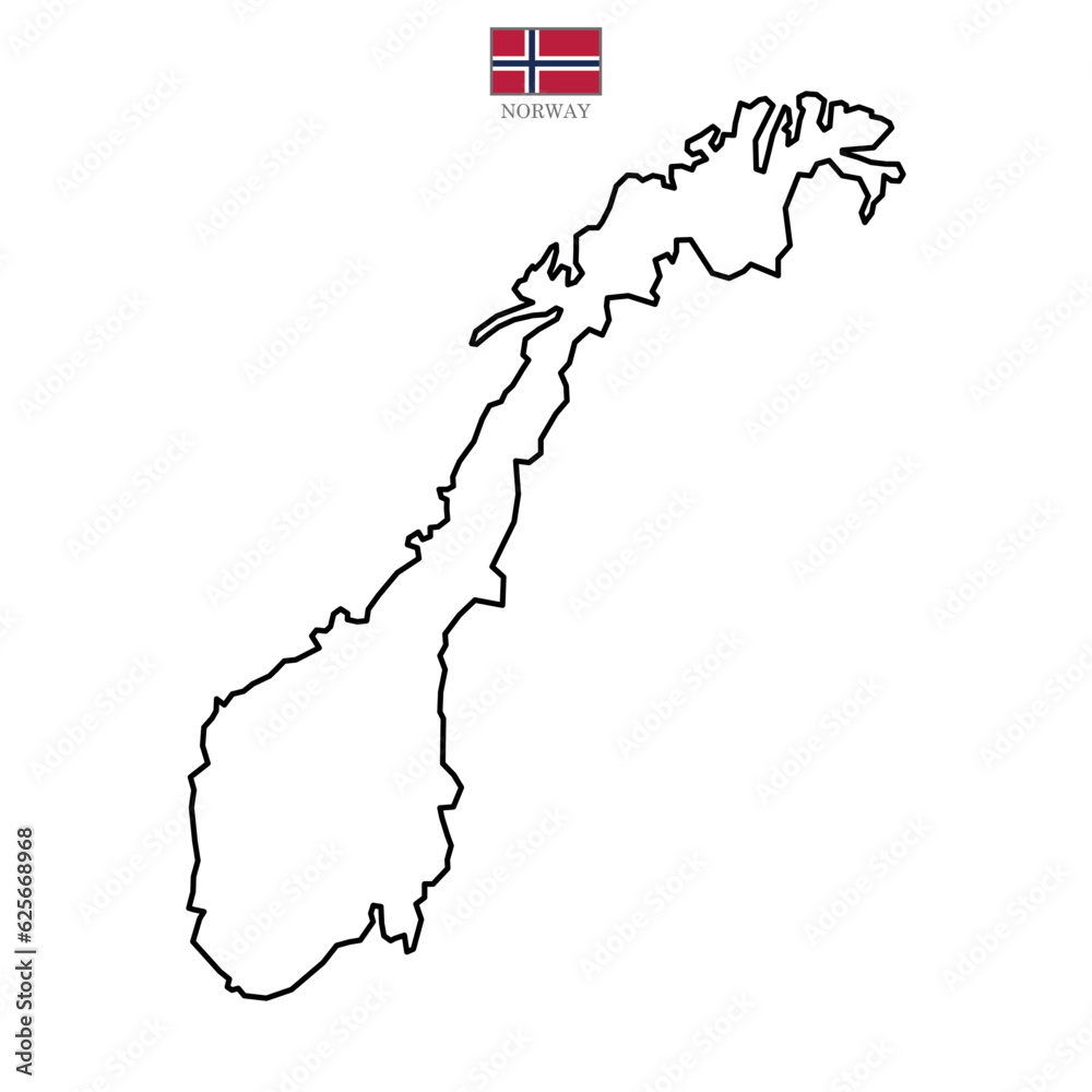 Norway contour vector map with flag in color. Background map eps 10 ...