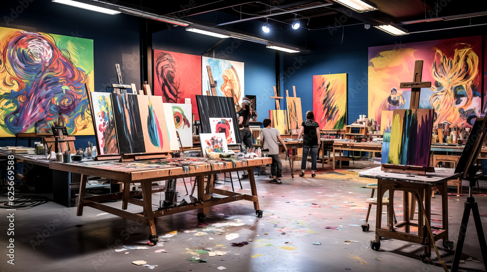 He stands in awe of the vibrant back-to-school art studio, captivated by the colors and textures ...