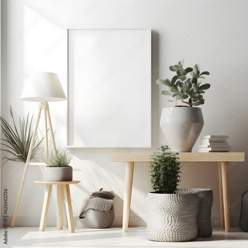Single frame mock-up with a clean boho inspired office depicting a ...