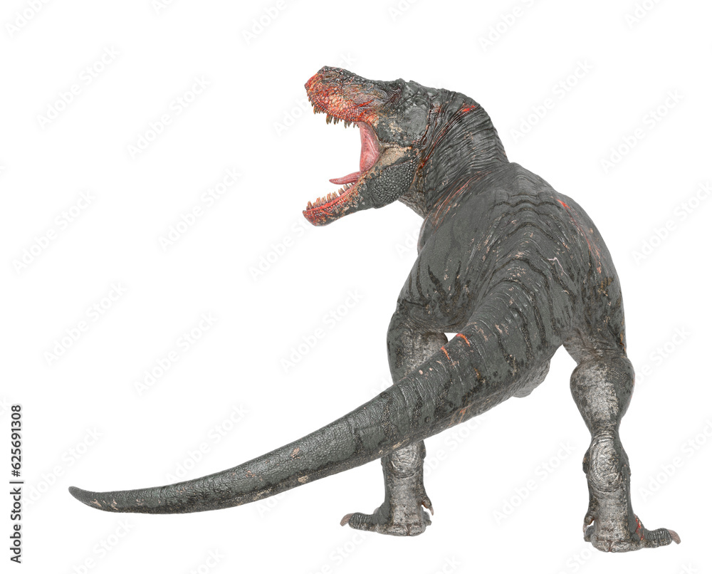 t-rex on blood is looking around rear view in white background Stock ...
