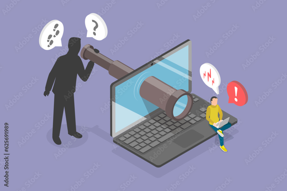 3D Isometric Flat Vector Conceptual Illustration of Online Stalking ...