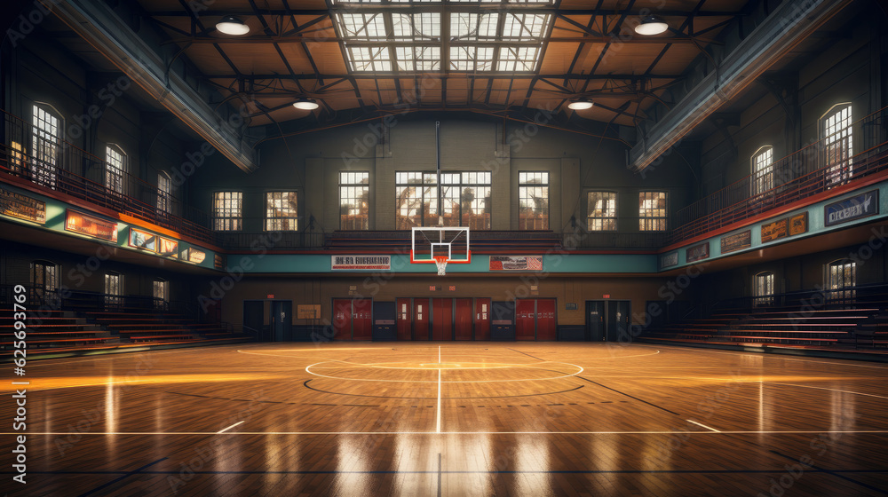 basketball court with a hoop in a gymnasium, empty background for your ...