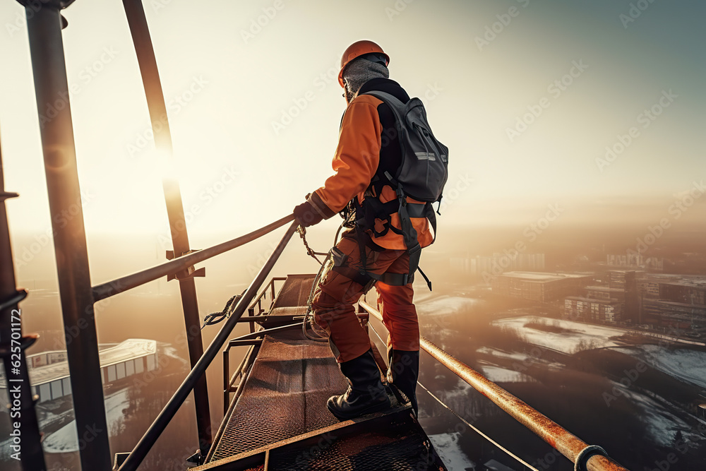 Illustration of construction worker on construction work platform on ...