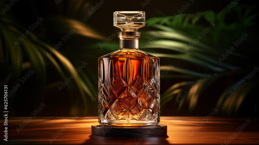 Bottle of amber color premium alcohol, isolated on white background ...