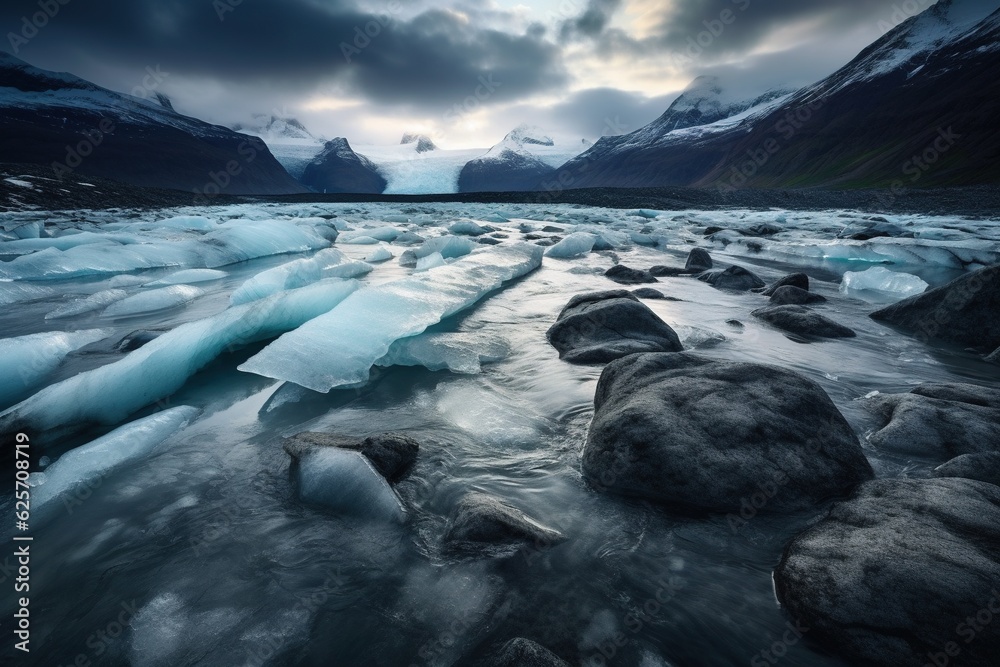 Melting glaciers, floods, icebergs of the North Pole. Global warming of ...