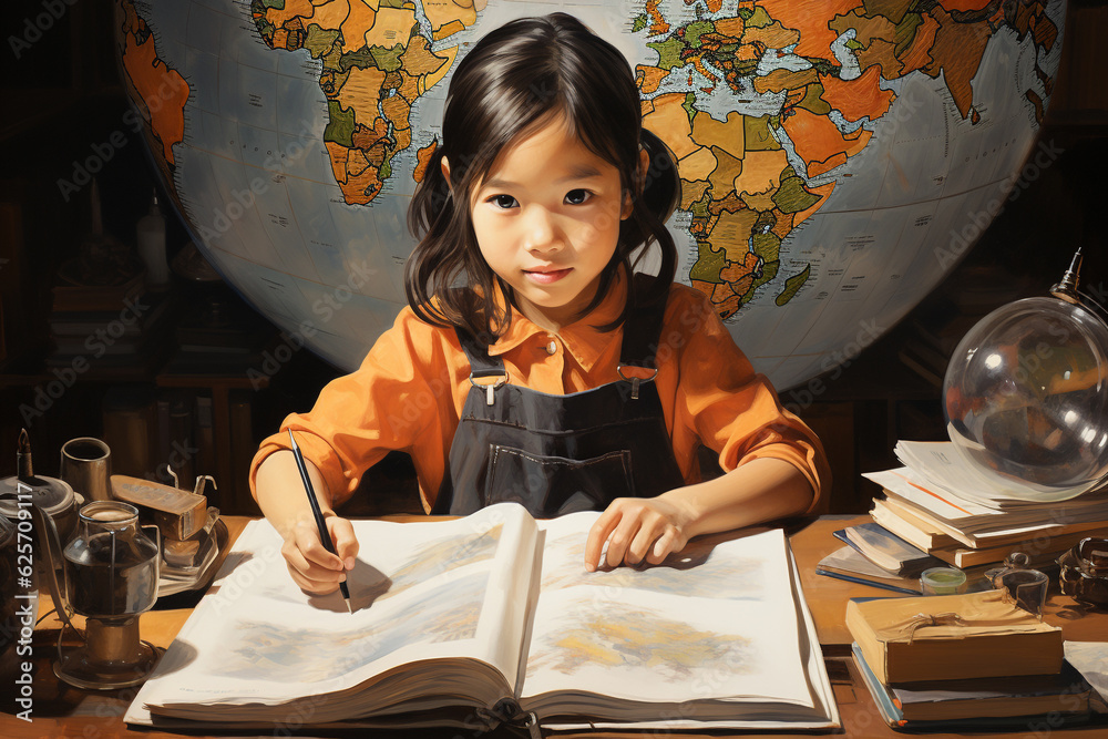 Asian Girls Education. Studying students children at school and ...