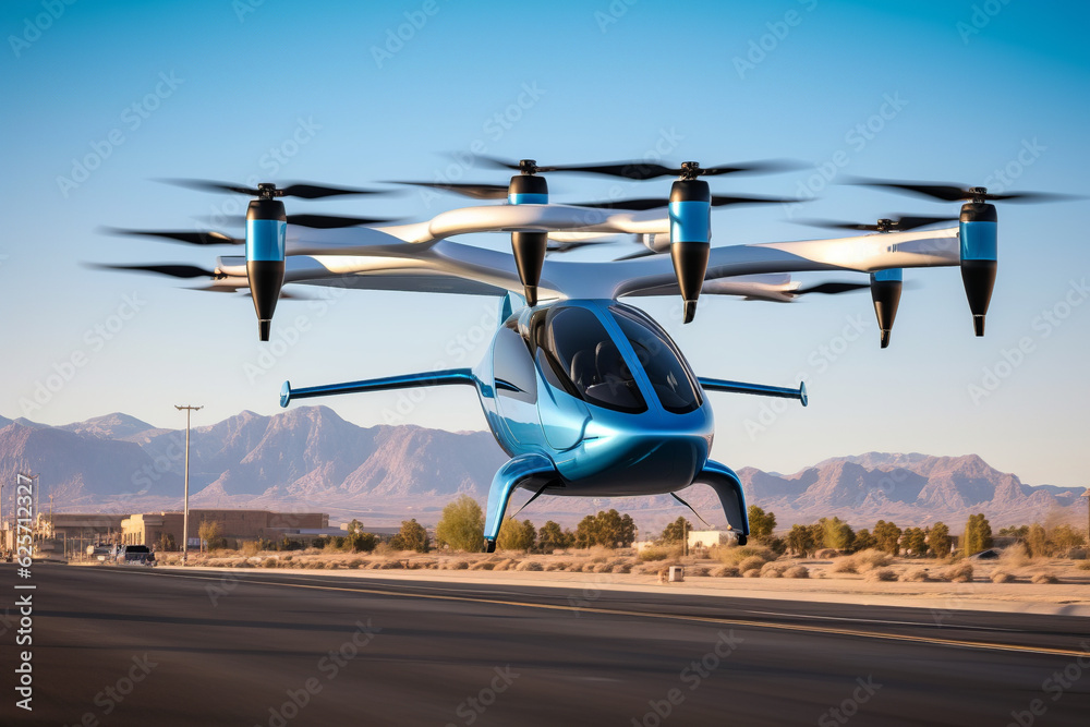 Generative AI illustration futuristic helicopter with multiple ...