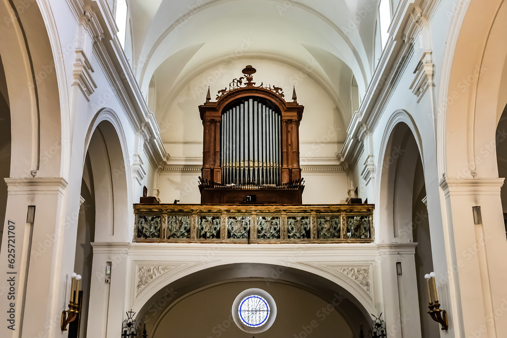 Interior of Catholic parish Church of San Bartolome (Iglesia de San Bartolome). Church of San ...