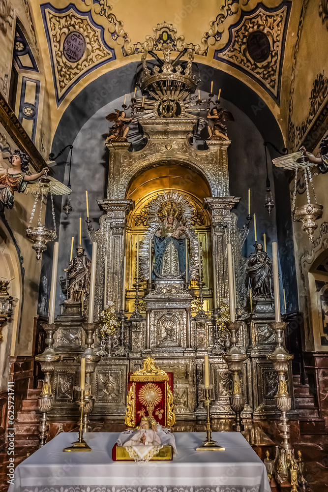 Interior of Catholic parish Church of San Bartolome (Iglesia de San Bartolome). Church of San ...
