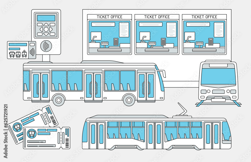 Regional transport network set. Outline abstract schemes of public bus ...