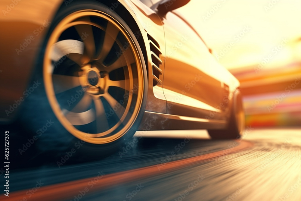 Sport car on the road side view with motion blur background. 3d ...