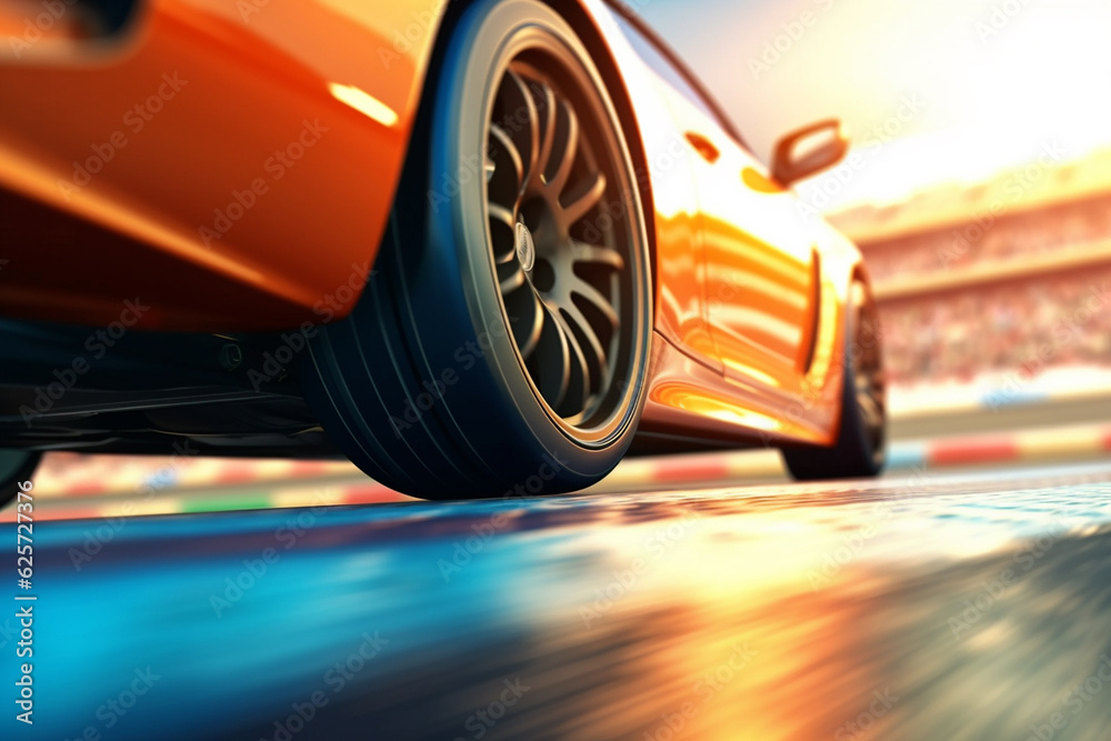 Sport car on the road side view with motion blur background. 3d ...