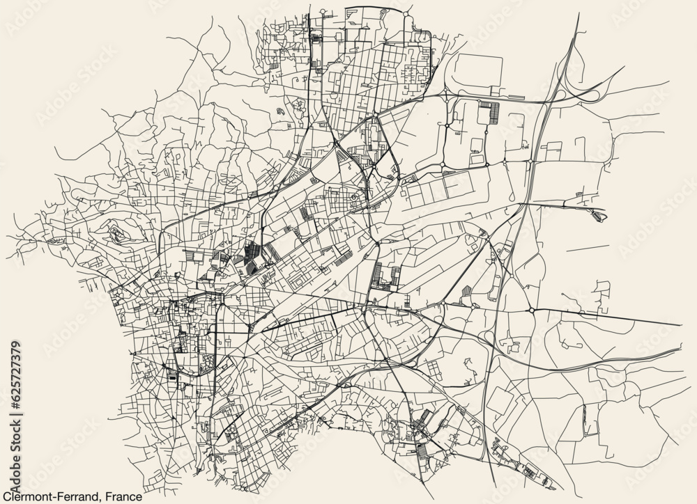 Detailed hand-drawn navigational urban street roads map of the French ...