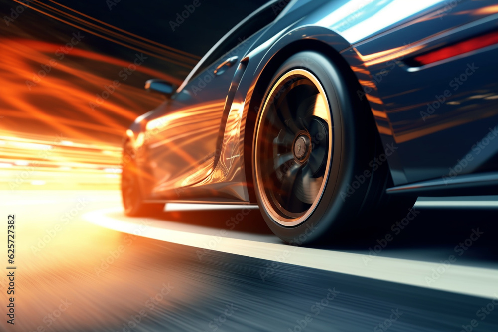 Sport car on the road side view with motion blur background. 3d ...