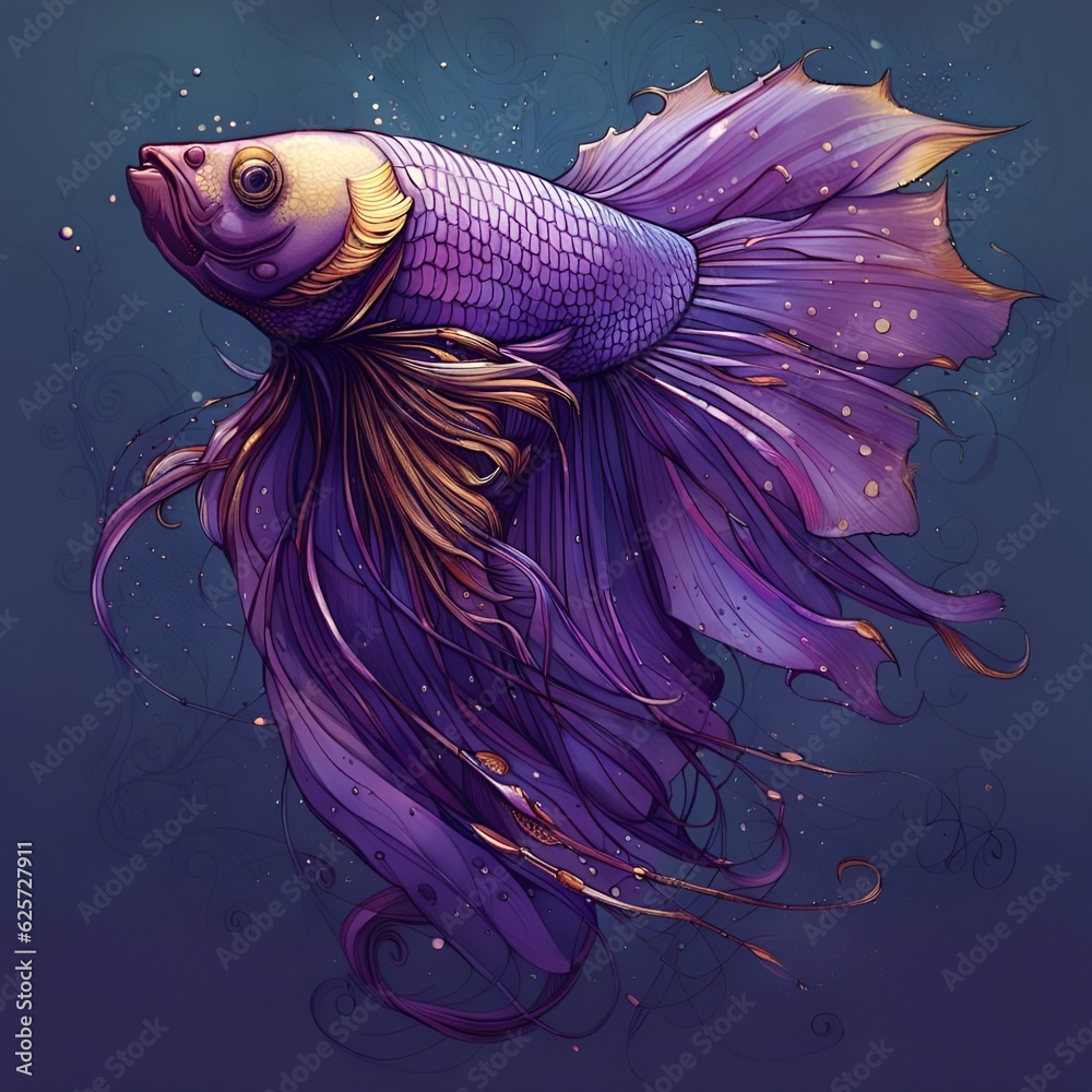 Purple Betta Splendens Siamese Fight Fish Swimming with Beautiful Fins ...