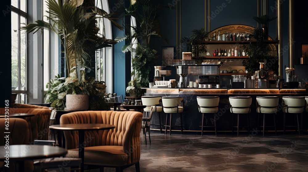 elegant cafe, dark background, earthy colours, wallpaper. generative AI ...