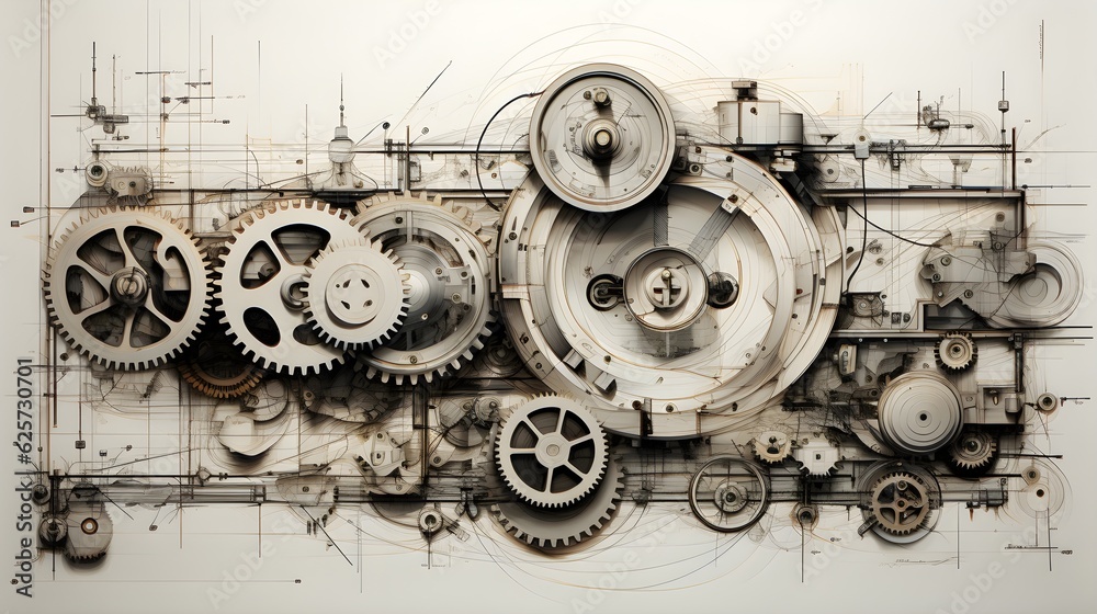 Mechanical Symphony - Monochromatic Tech Graphic Background Stock ...