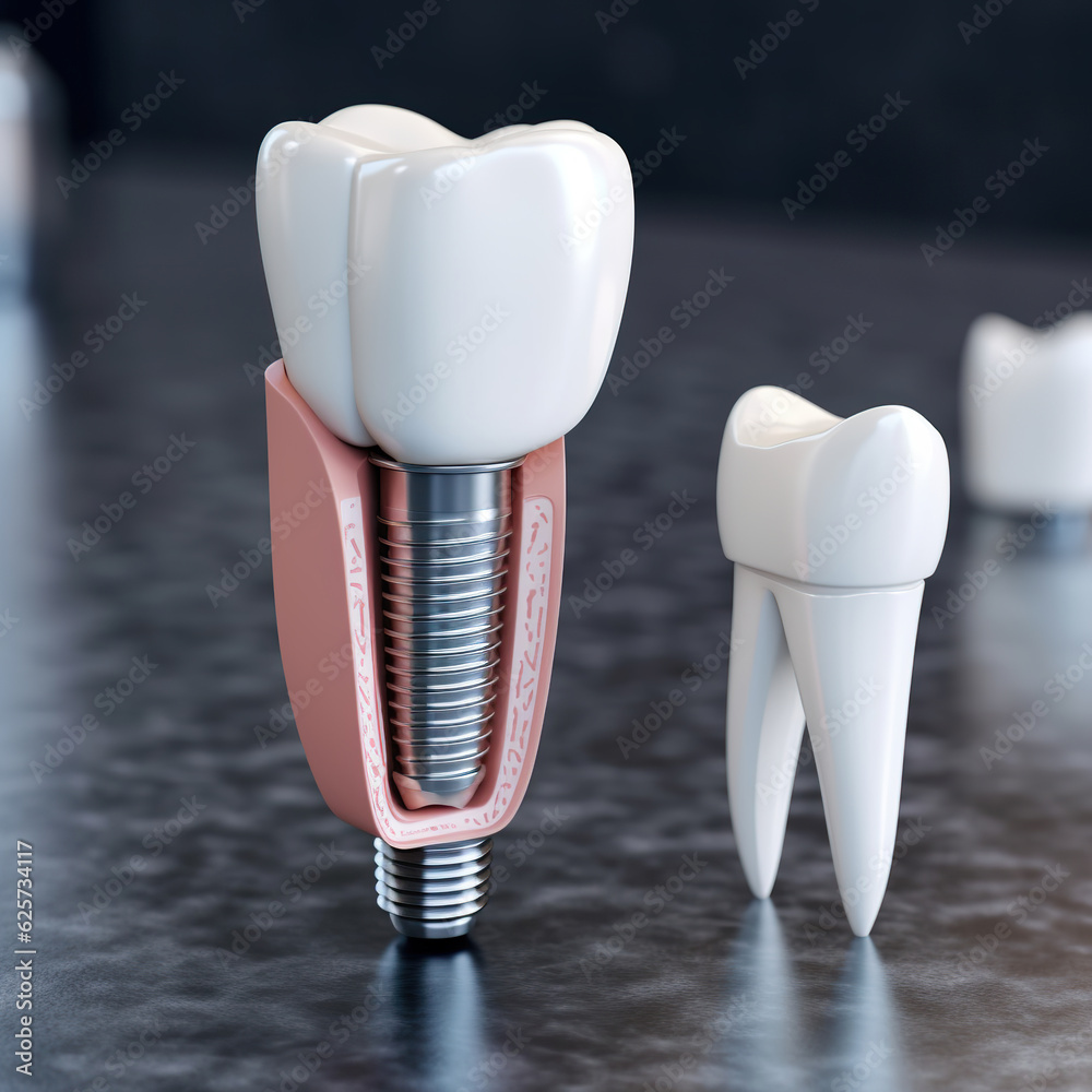 Dental implant model with screw. Tooth implant concept. Dental anatomy ...