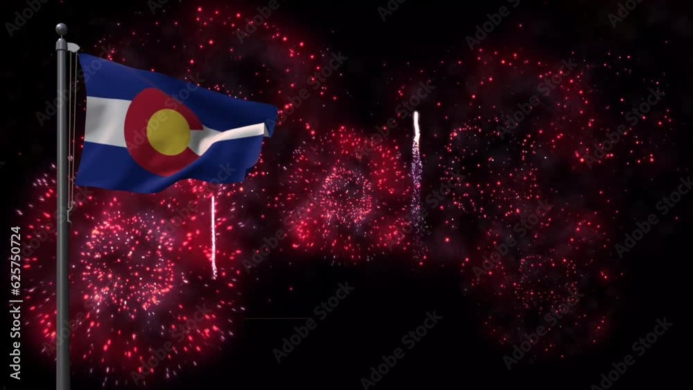 Colorado Flag Background with flagpole and fireworks. Colorado Flag ...
