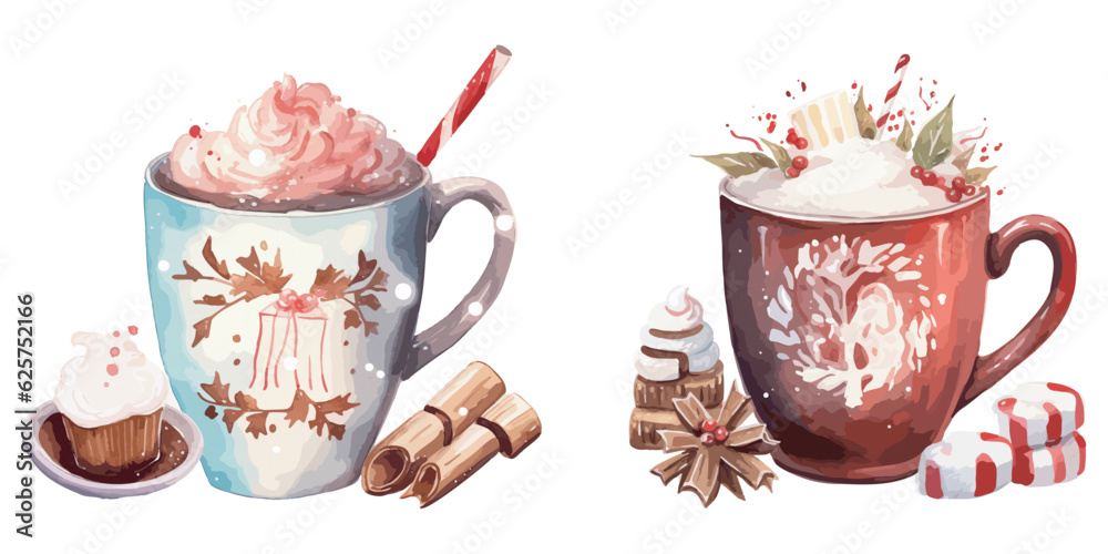 Watercolor Hot Cocoa clipart for graphic resources Stock Vector | Adobe ...
