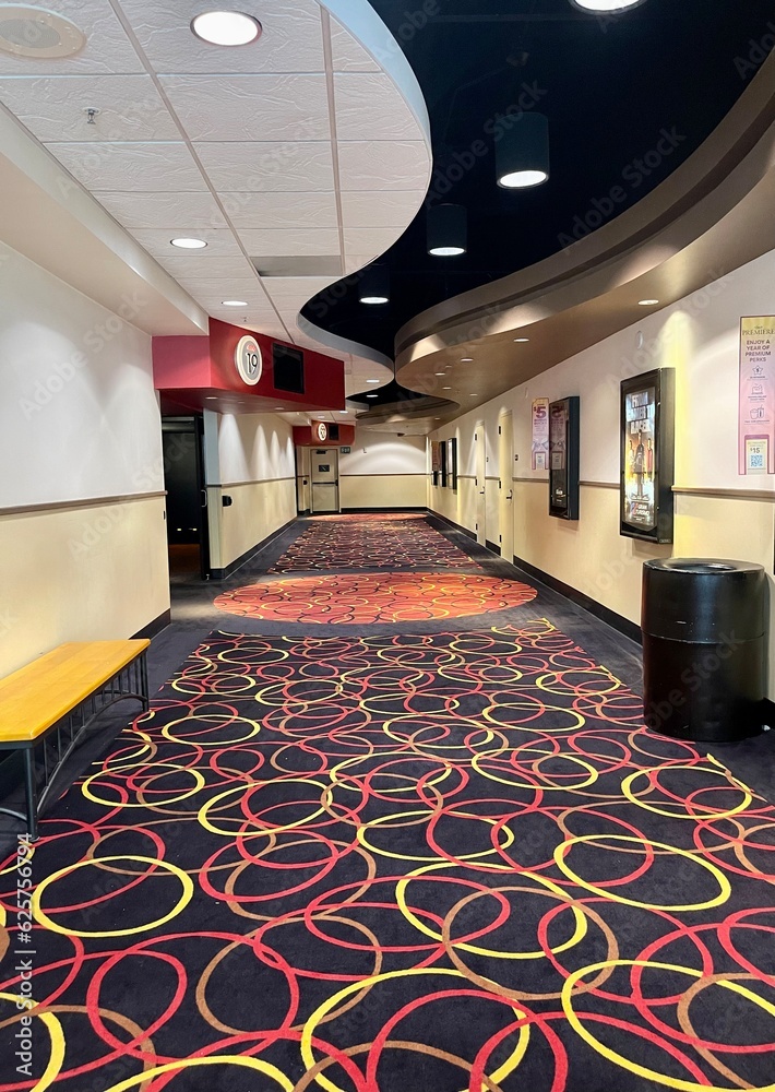 Spokane, WA - USA - July 2023 - Interior hallway at an AMC movie ...