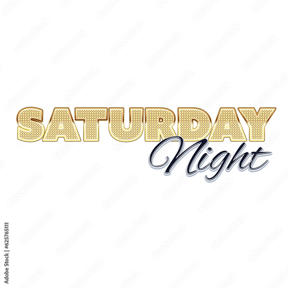 Digital png text of saturday night words in black and gold on ...