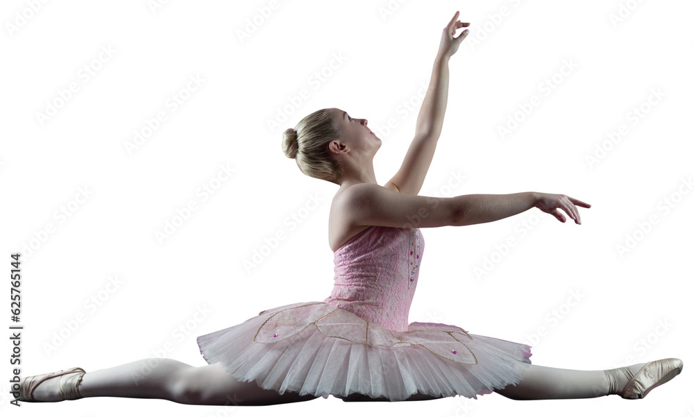 Digital png photo of caucasian female ballet dancer doing splits on ...