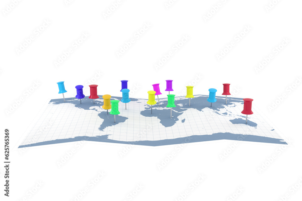 Digital png illustration of map pins in world map on transparent ...