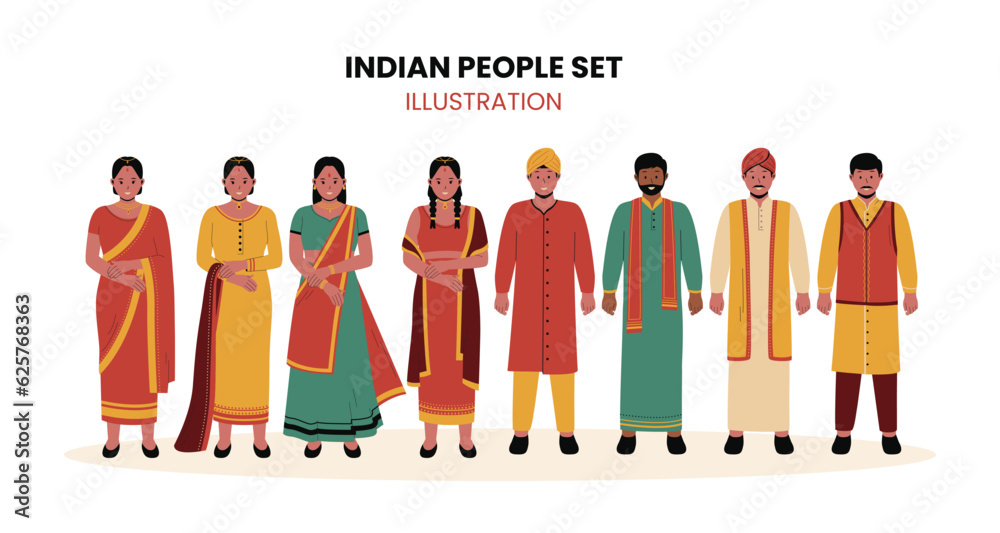 Indian people in traditional clothes illustration. Traditional costumes ...