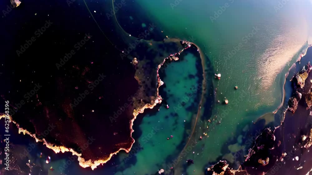 oil slick contamination in the sea, aerial view Drone view above large ...